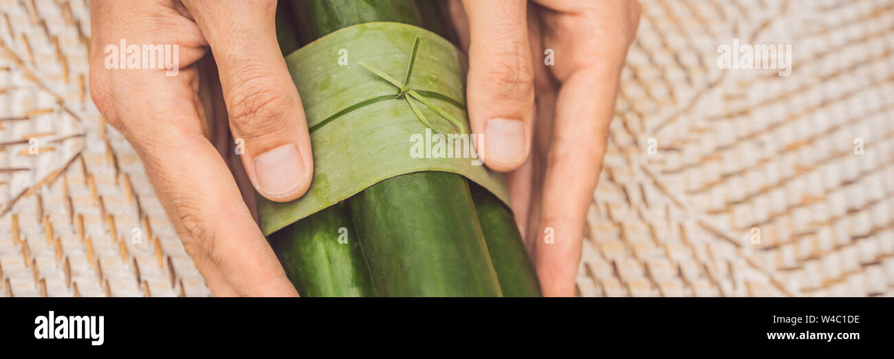 BANNER, LONG FORMAT Eco-friendly product packaging concept. Cucumber ...