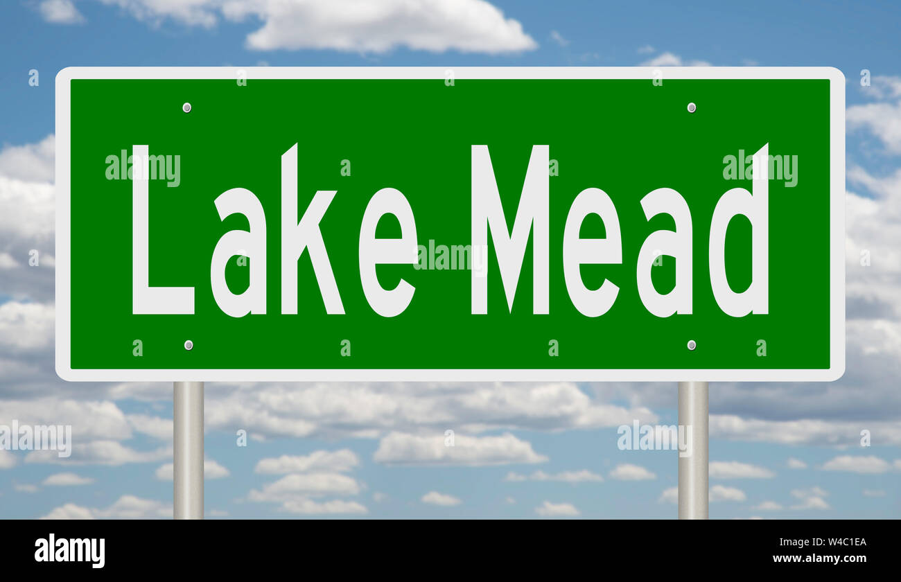A rendering of a green highway sign for Lake Mead Stock Photo - Alamy