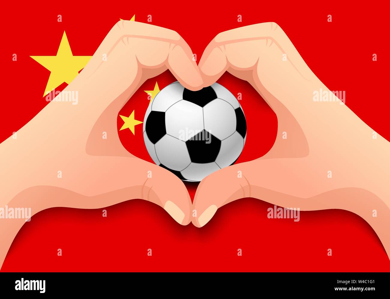 China flag and hand heart shape. National football background. Soccer ...