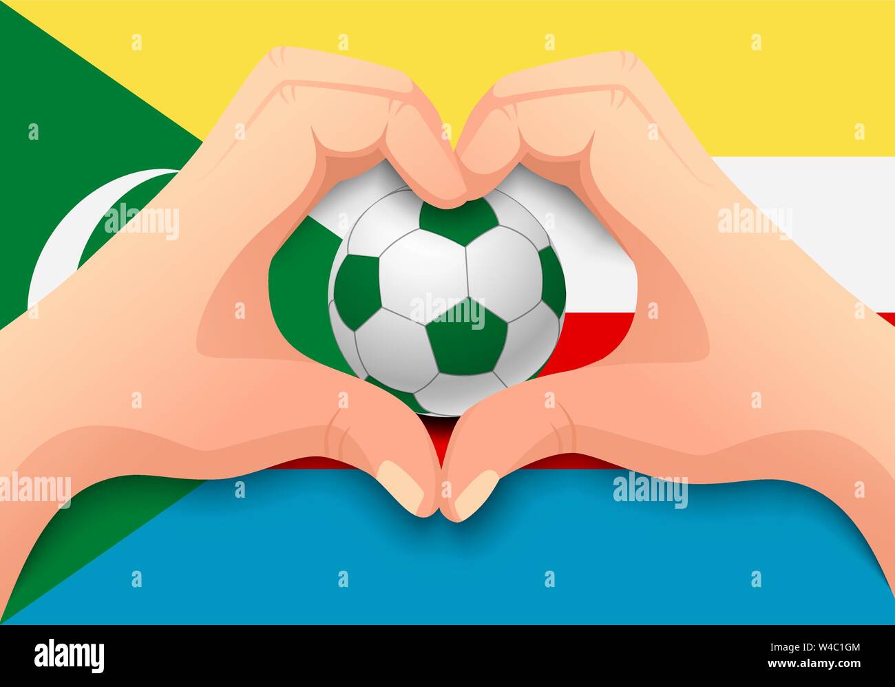 Comoros flag and hand heart shape. National football background. Soccer ...