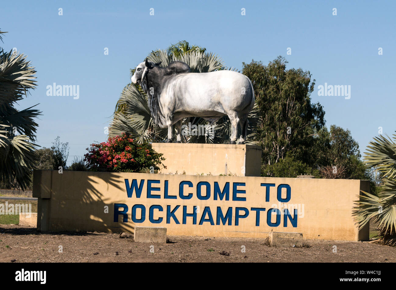The Brahman Bull monument situated on a roundabout of the Bruce Highway ...