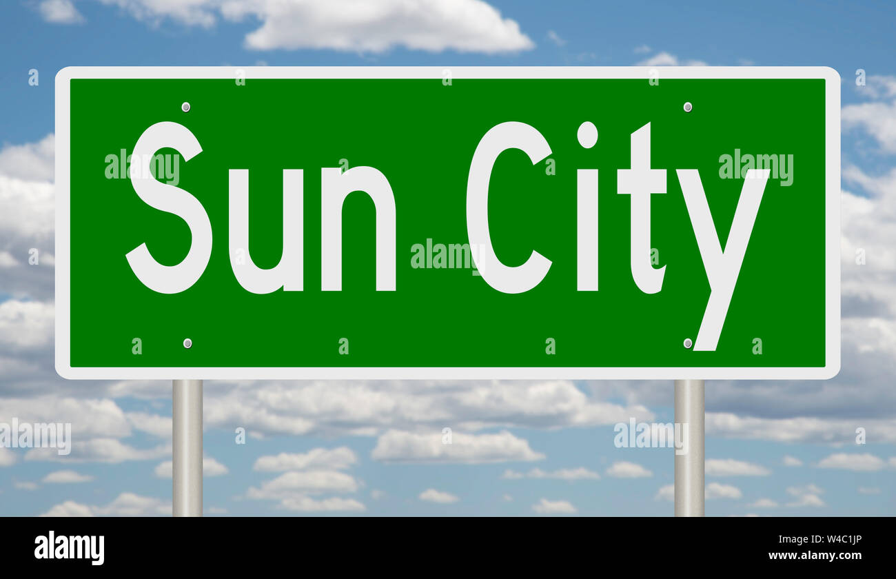 A rendering of a green highway sign for Sun City Arizona Stock Photo ...
