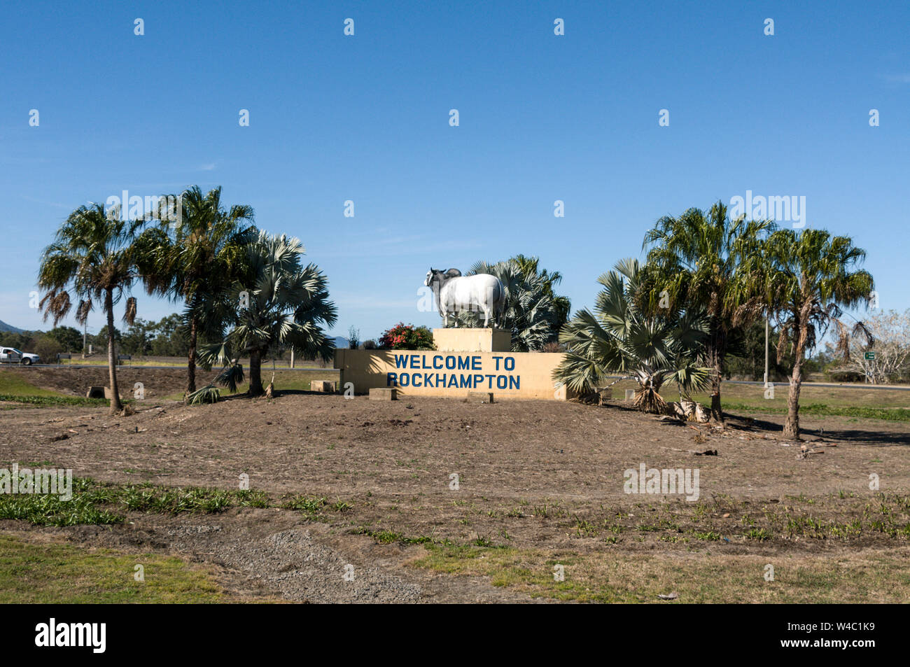 The Brahman Bull monument situated on a roundabout of the Bruce Highway ...