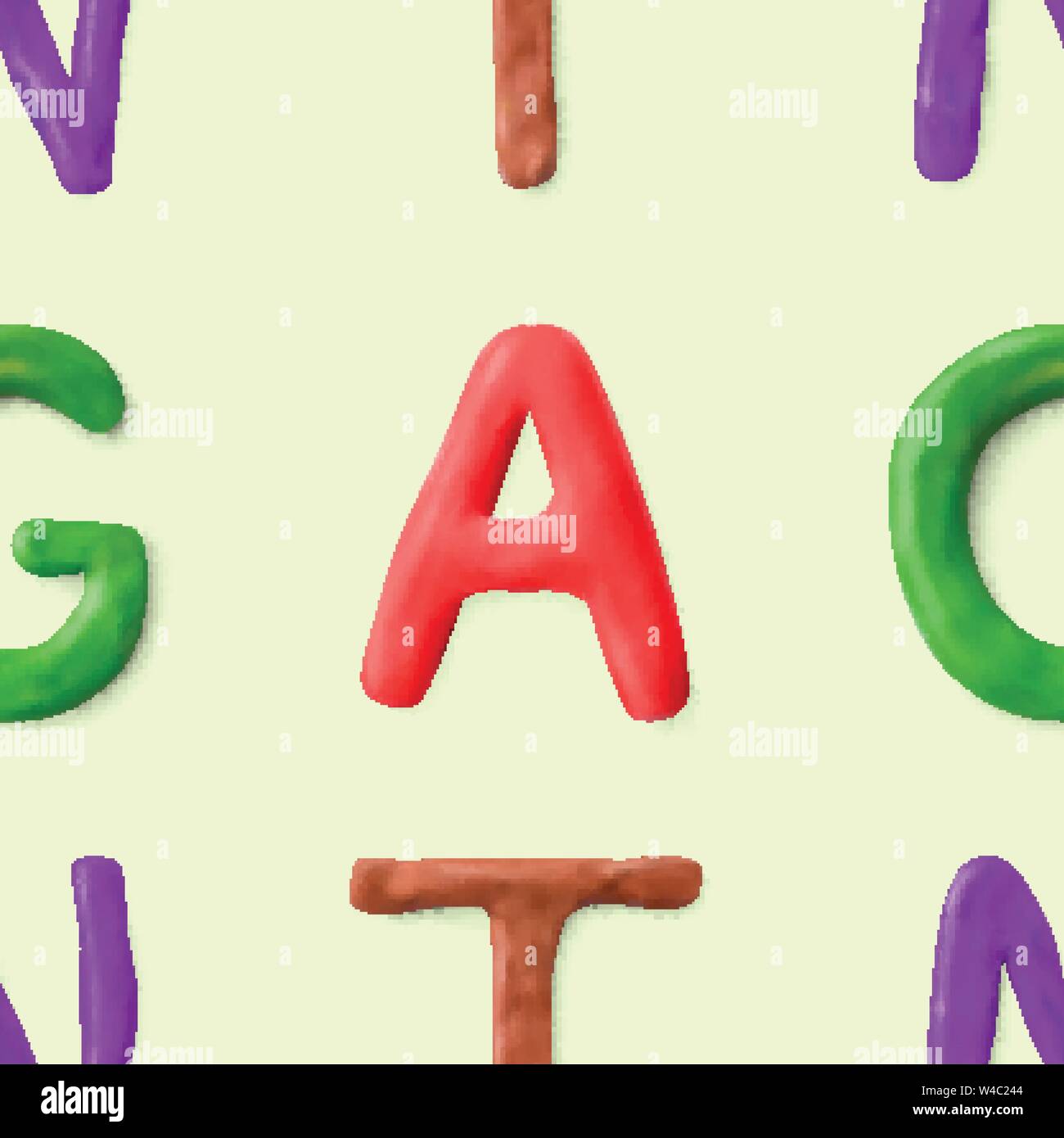 Seamless pattern with alphabet. Handmade modeling clay letters ...