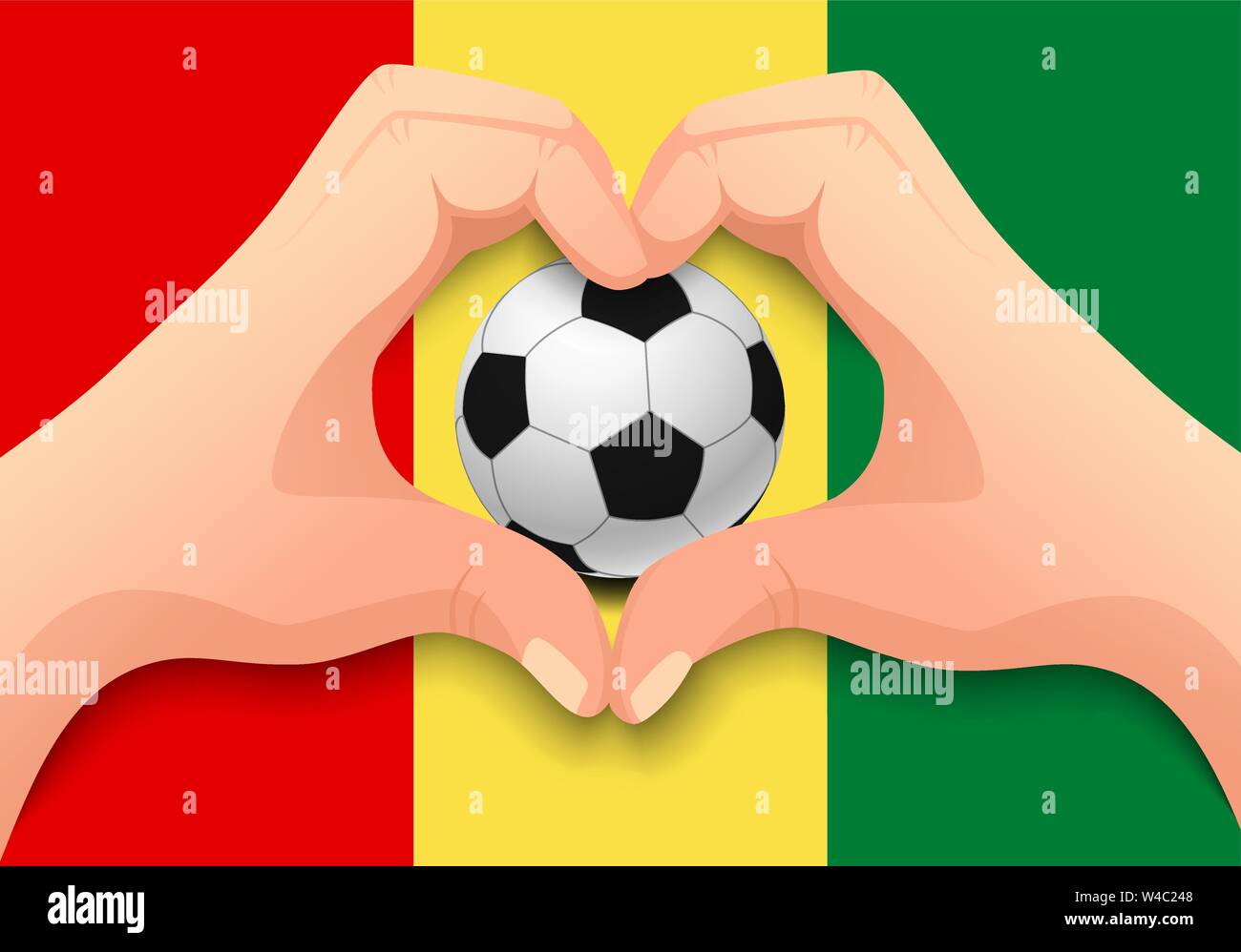 Guinea flag and hand heart shape. National football background. Soccer ...