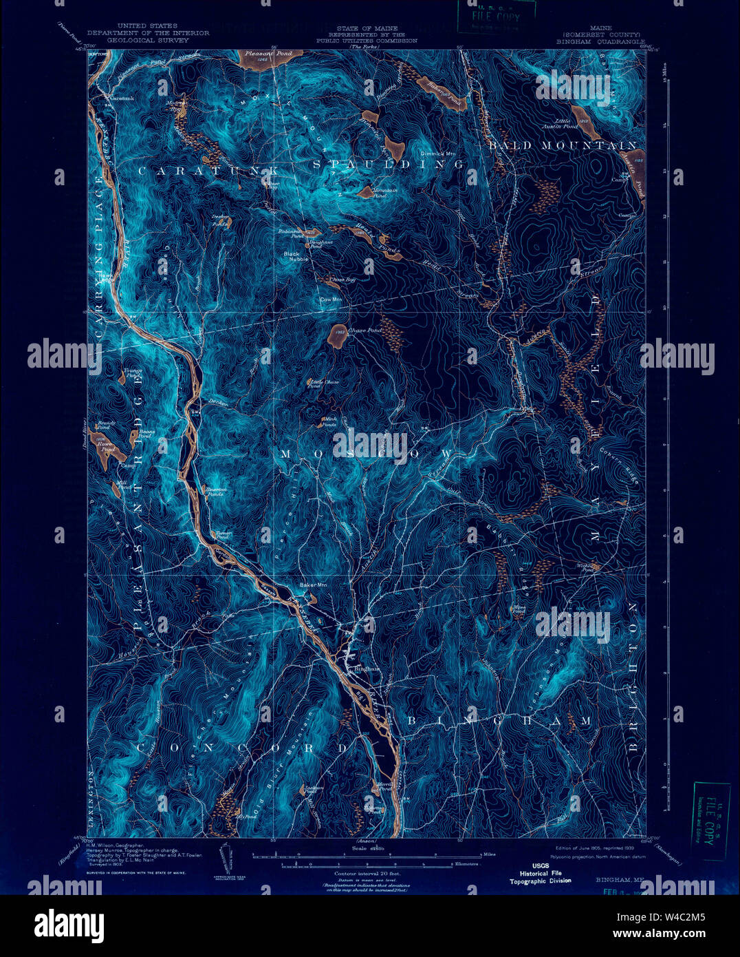 Maine USGS Historical Map Bingham 460208 1905 62500 Inversion ...