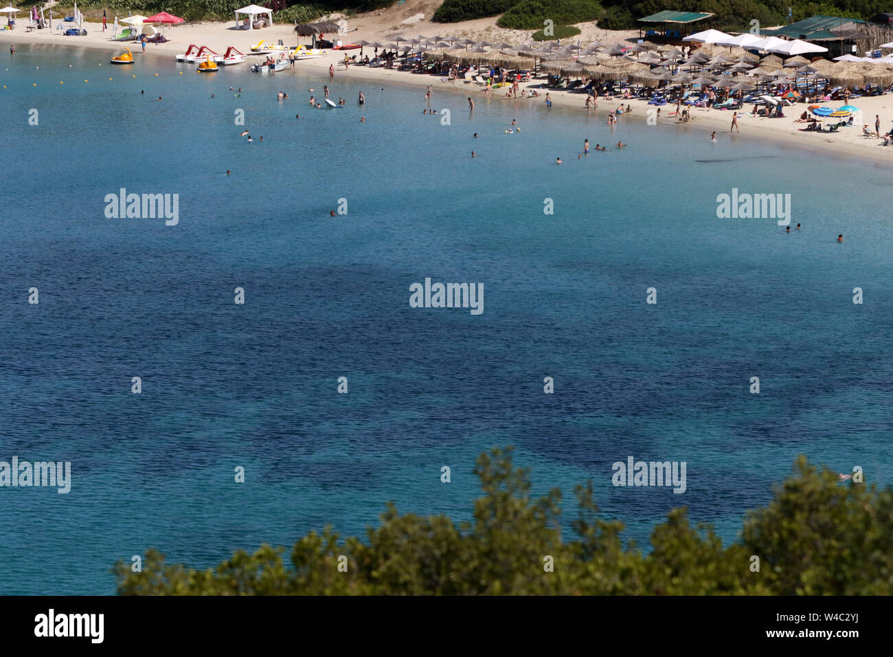 Alikes beach on Ammouliani is the island’s main beach. A long and wide ...