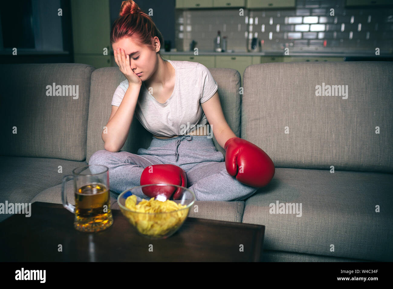 Young blonde woman boxing in hi-res stock photography and images - Alamy