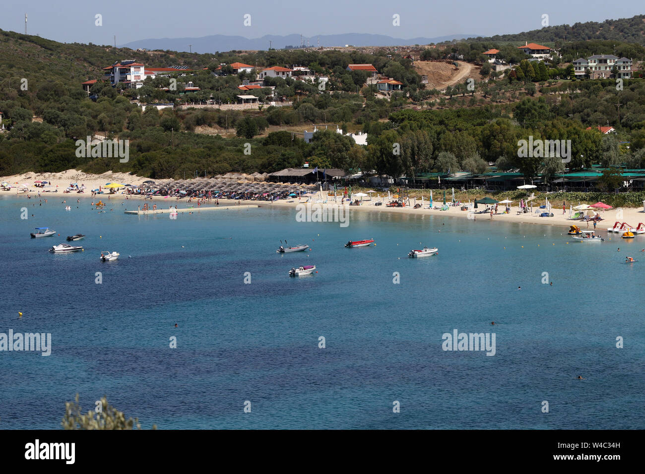 Alikes beach on Ammouliani is the island’s main beach. A long and wide ...