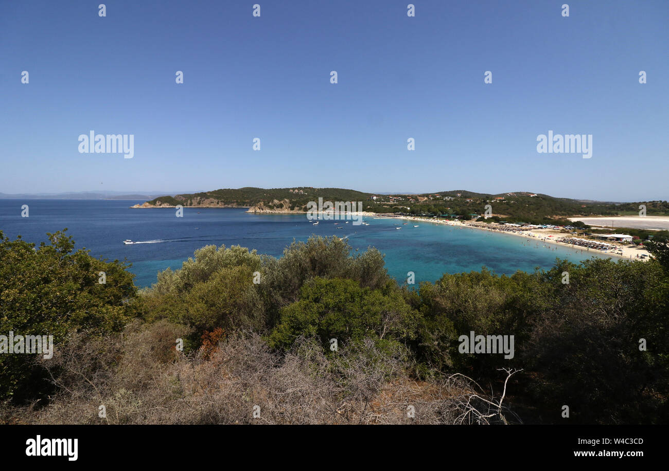 Alikes beach on Ammouliani is the island’s main beach. A long and wide ...