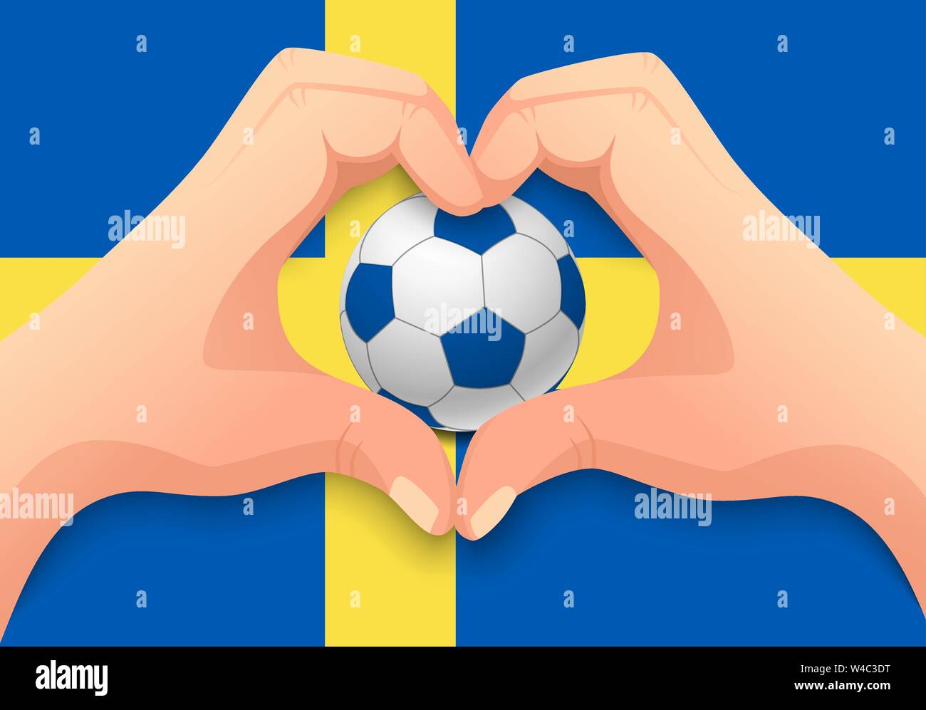 Sweden flag and hand heart shape. National football background. Soccer ...