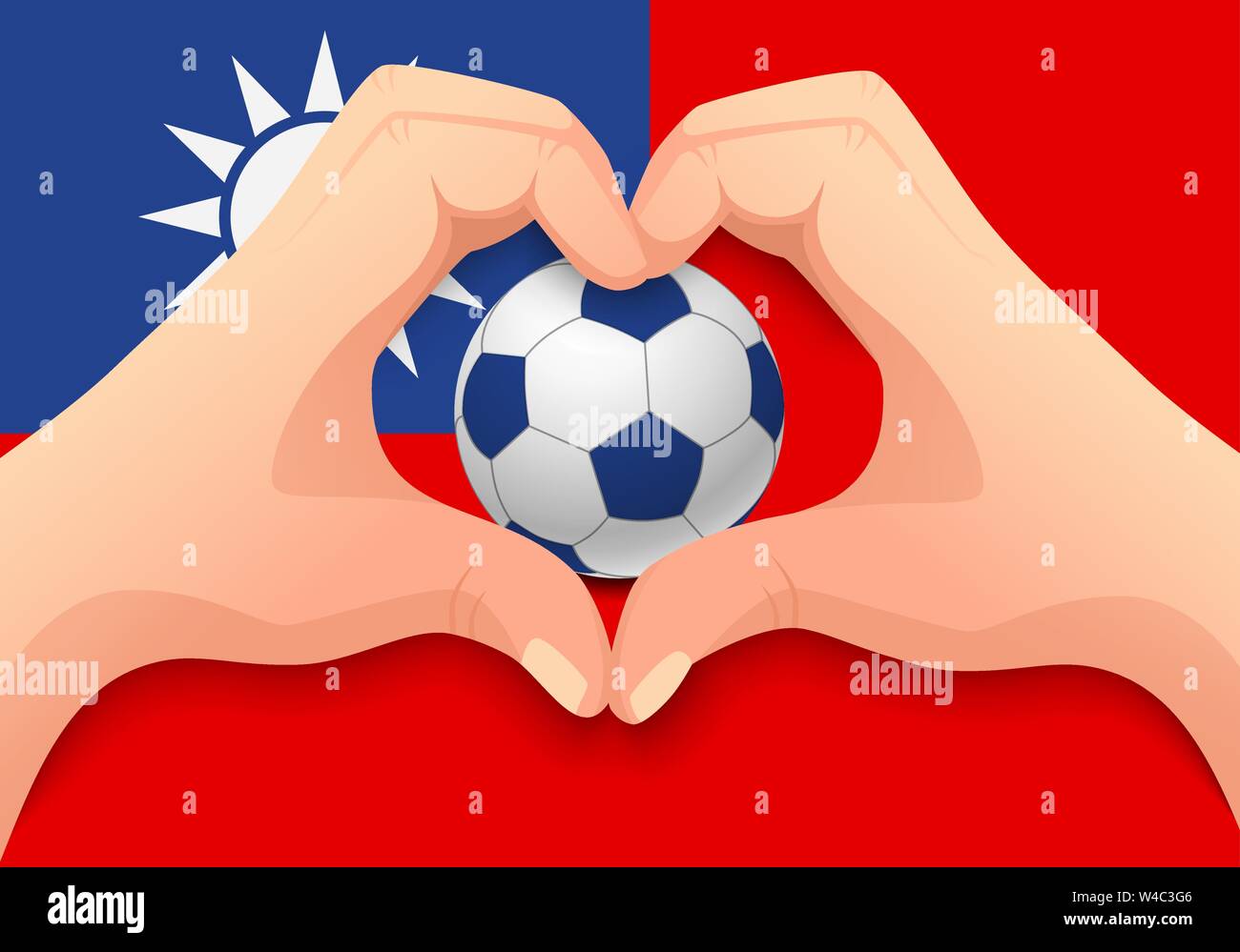Taiwan flag and hand heart shape. National football background. Soccer ...