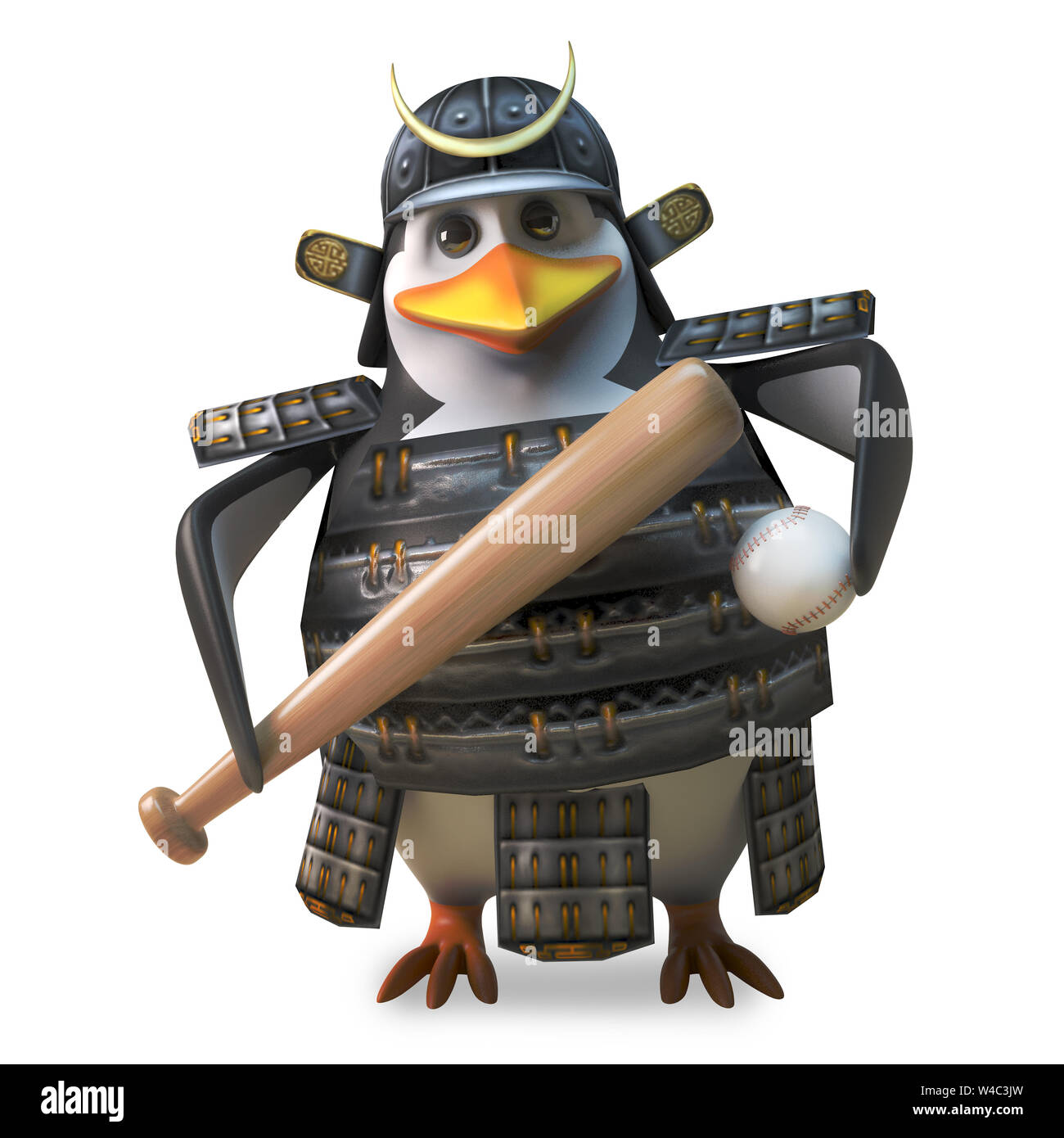 Sport loving penguin samurai warrior holding a baseball bat and ball ...