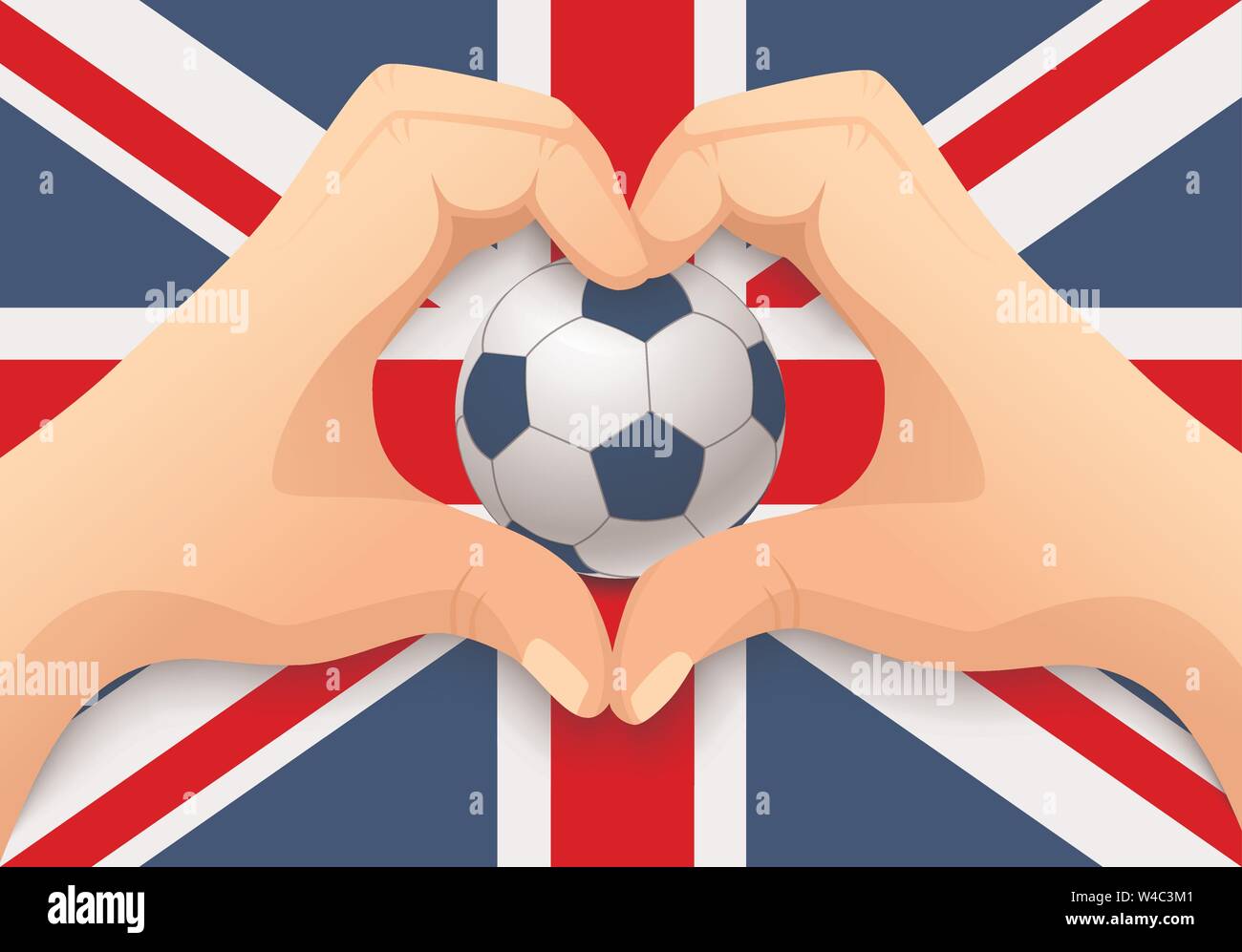 United Kingdom flag and hand heart shape. National football background ...