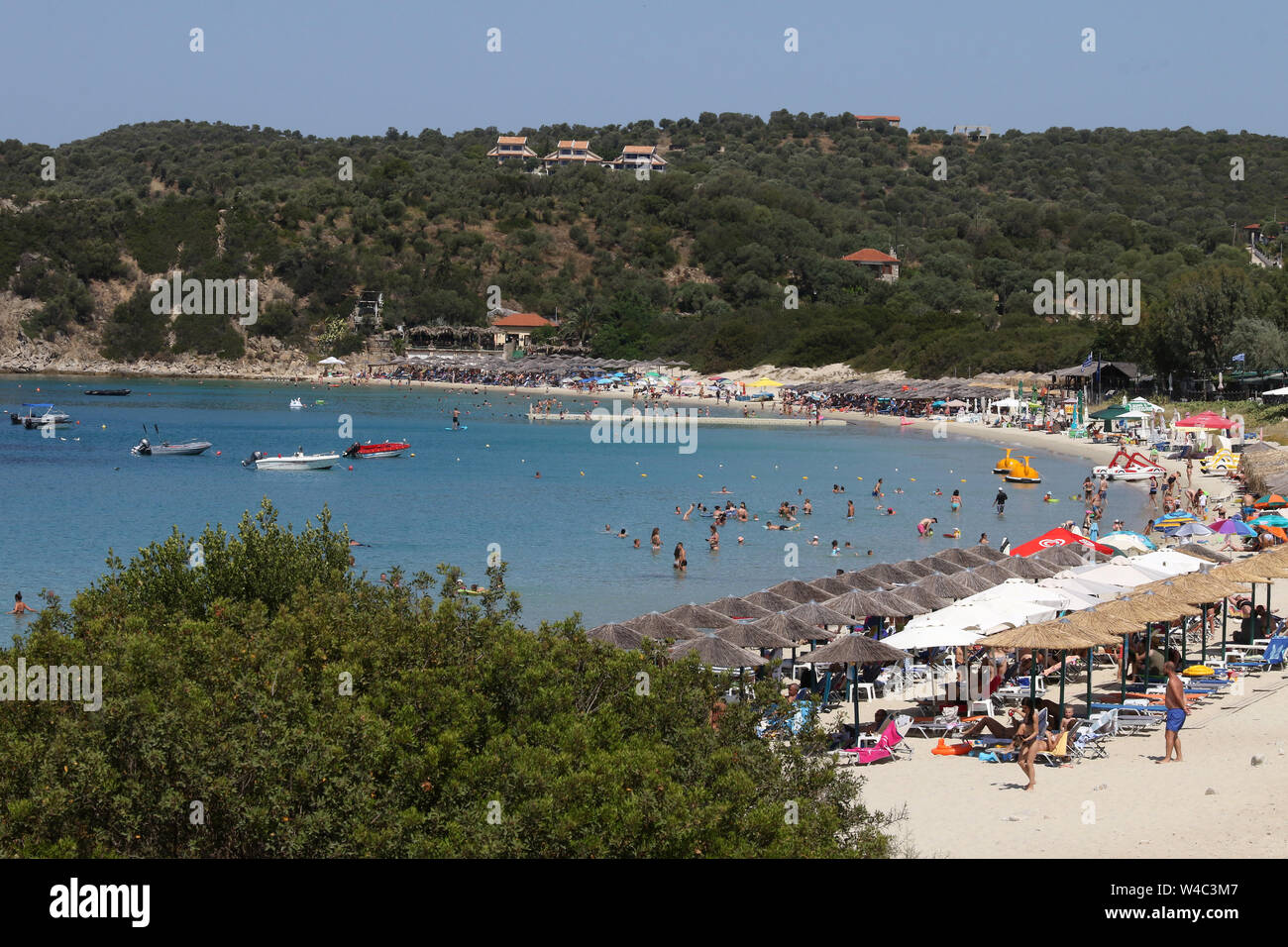 Alikes beach on Ammouliani is the island’s main beach. A long and wide ...