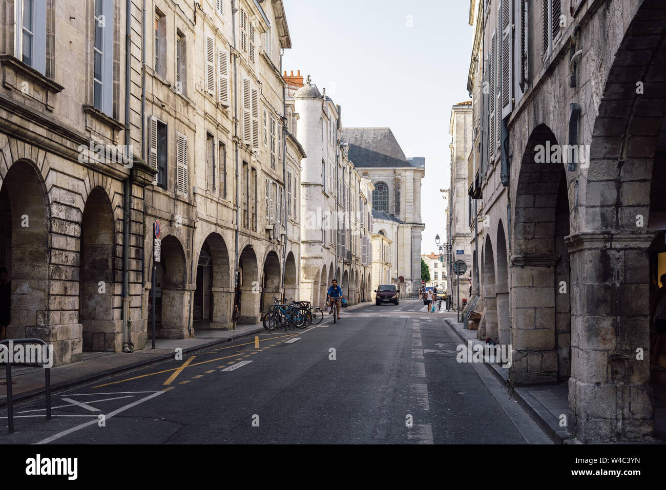 La Rochelle, France - August 6, 2018: Street scene in the old town of ...