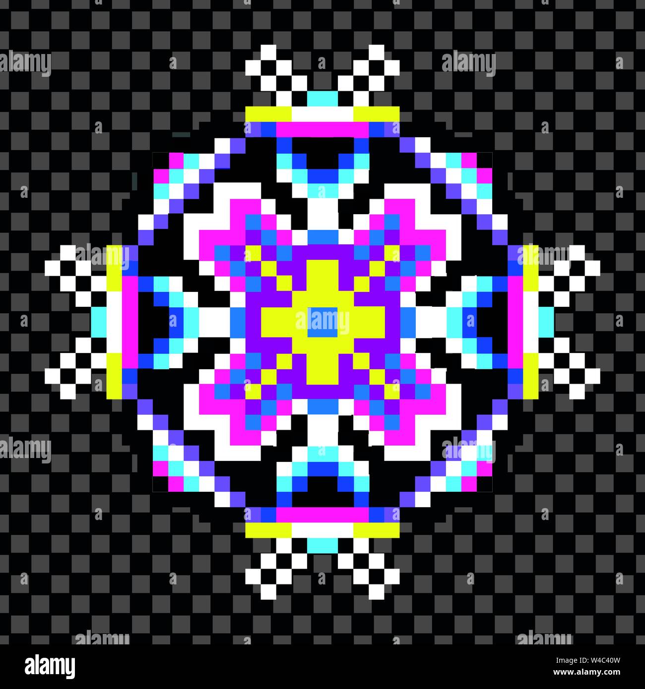 psychedelic mandala of the pixels on a black background Stock Vector ...