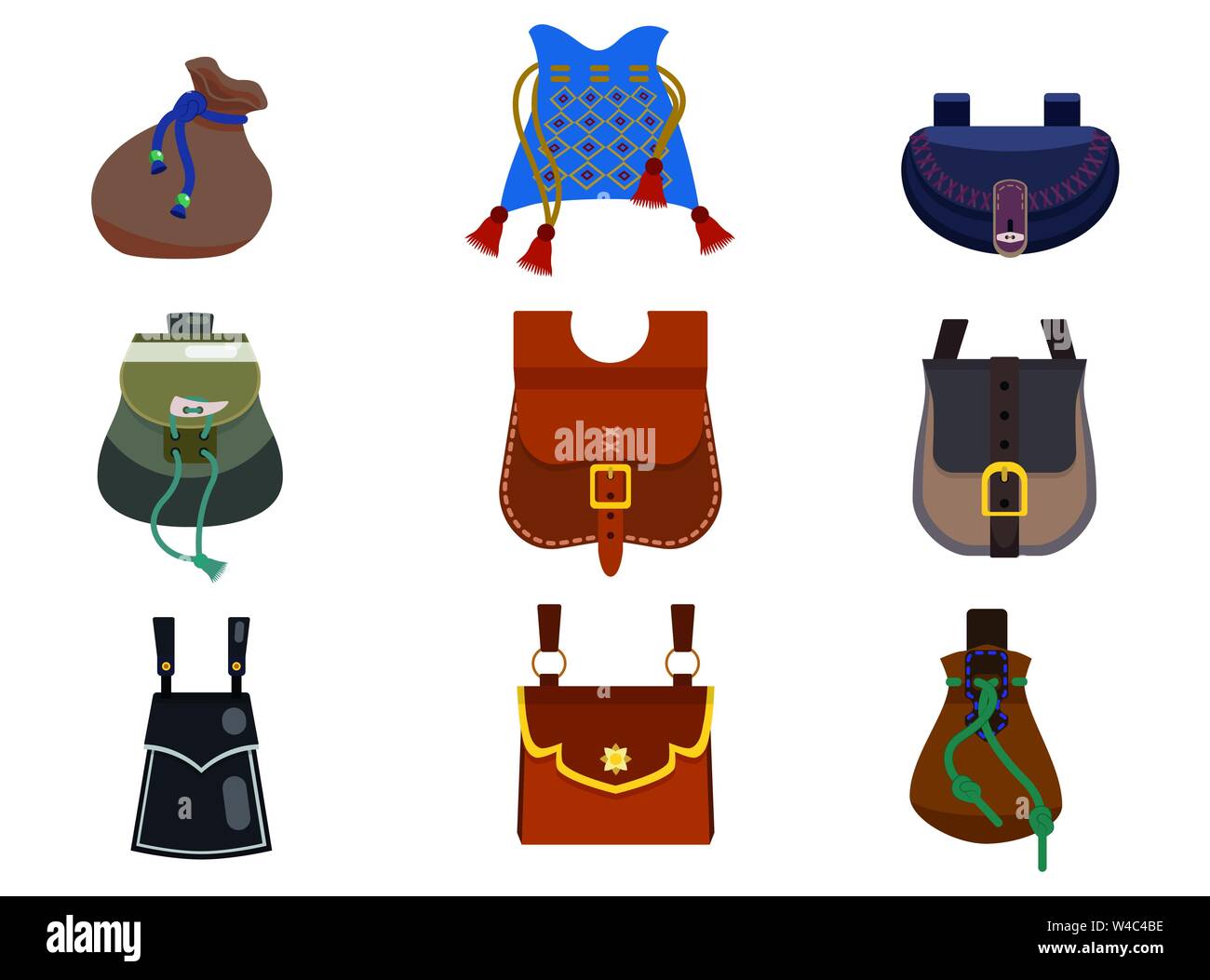 Vector set of medieval waist bags - isolated colored illustrations ...
