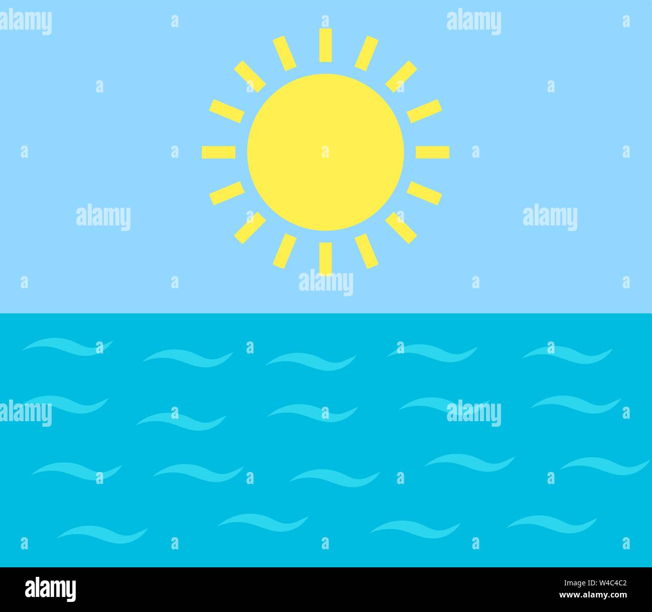 Sun shining over sea. Summer vector illustration Stock Vector Image ...