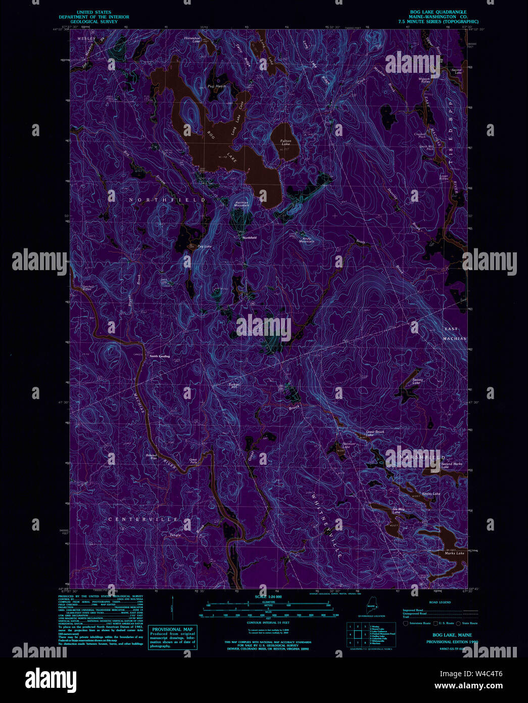 Maine USGS Historical Map Bog Lake 104940 1990 24000 Inversion ...