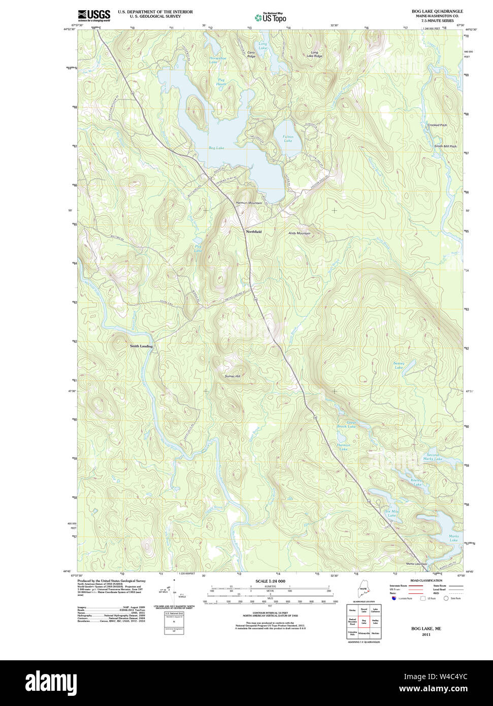 Maine USGS Historical Map Bog Lake 20110830 TM Restoration Stock Photo ...