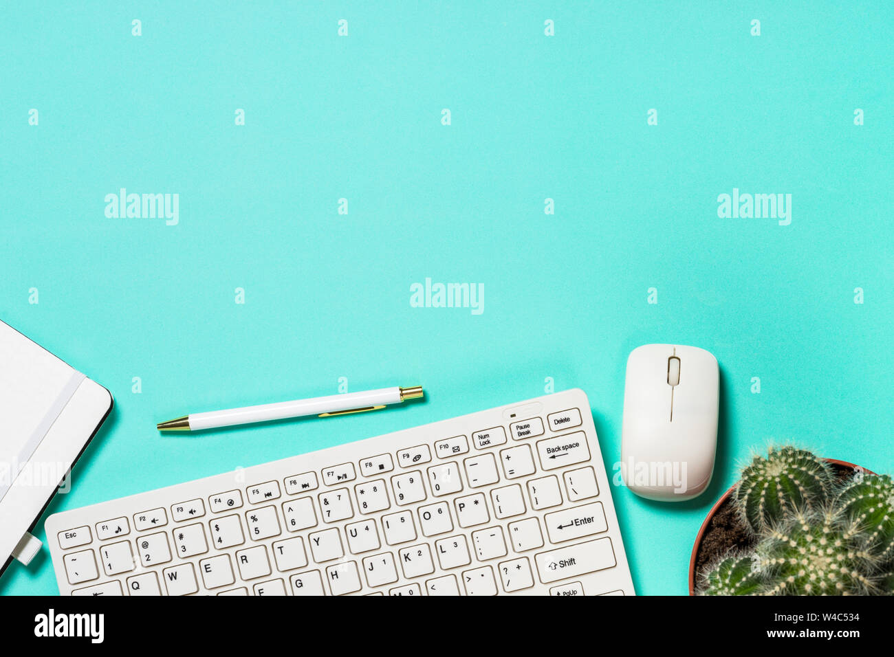 Office workplace with keyboard, notepad, succulent and pen Stock Photo ...