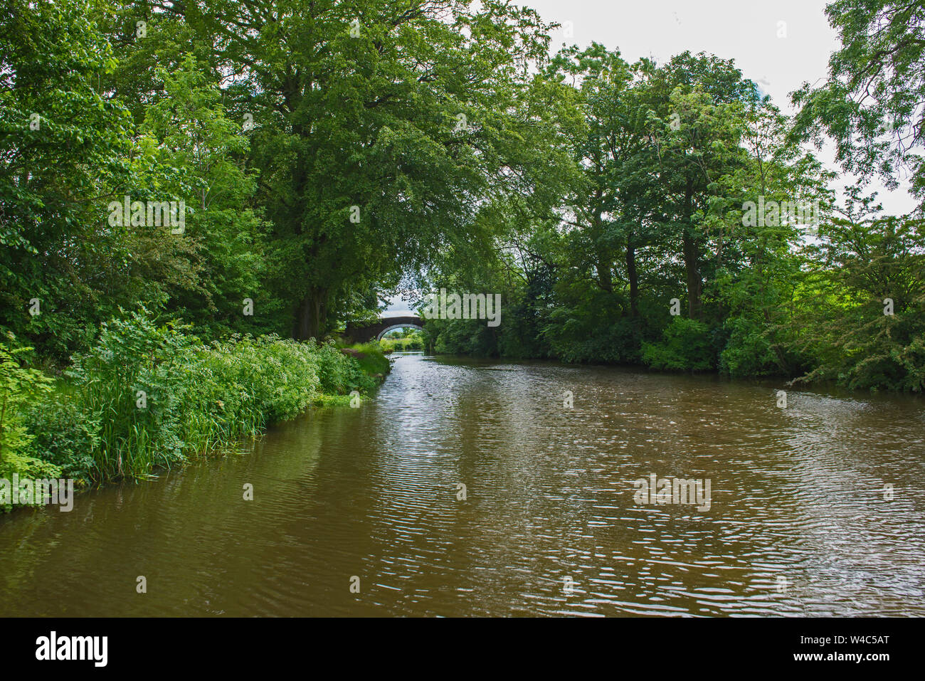 View of an English rural countryside scenery on British waterway canal ...