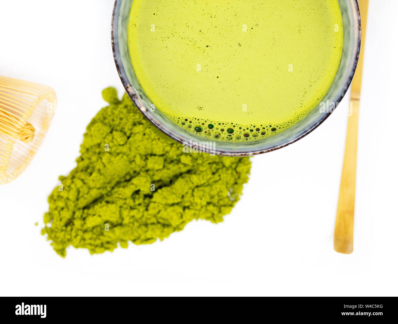 Matcha tea powder, on white background Stock Photo - Alamy