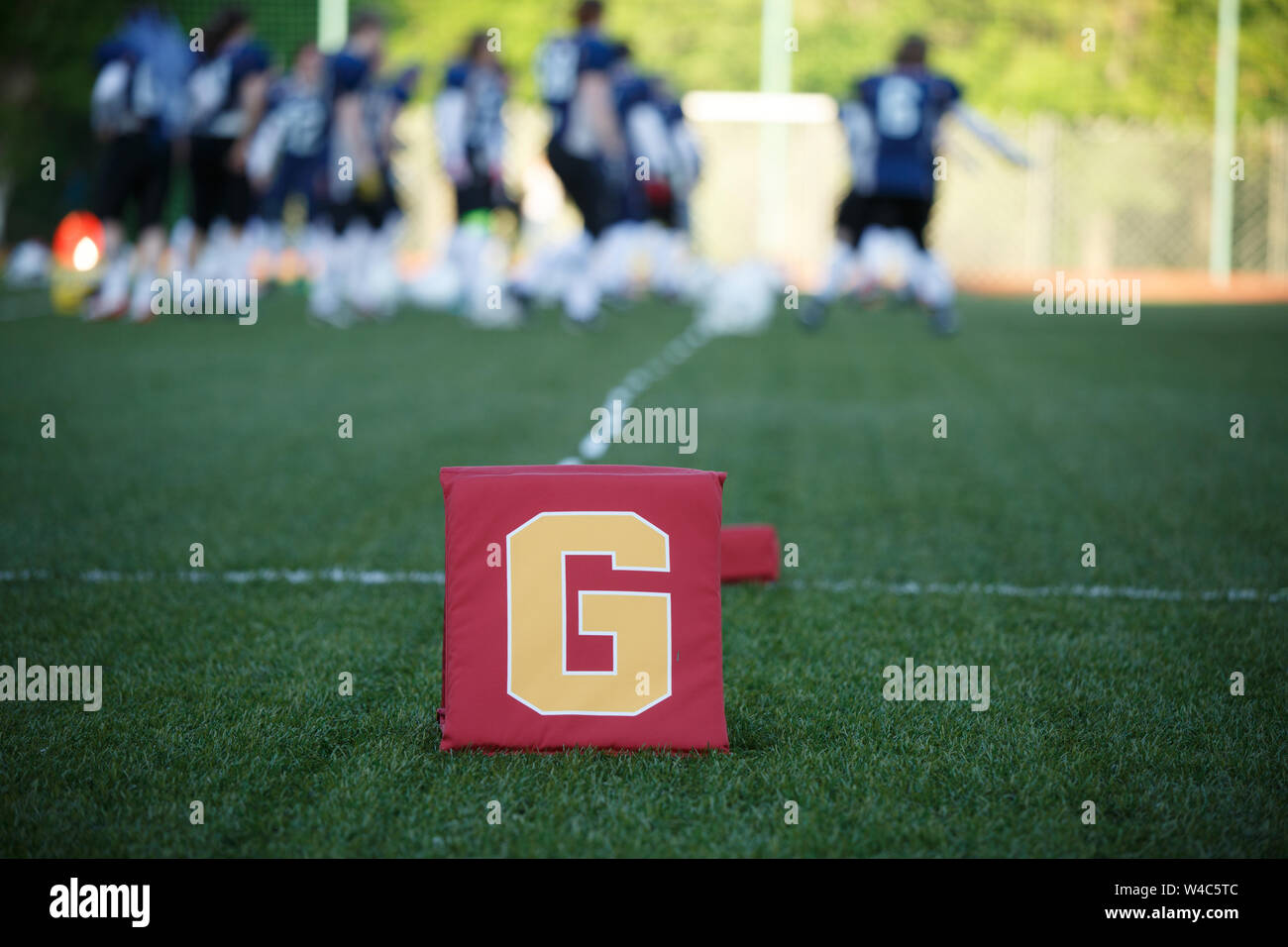Photo of field for American football with letter g on blurred ...