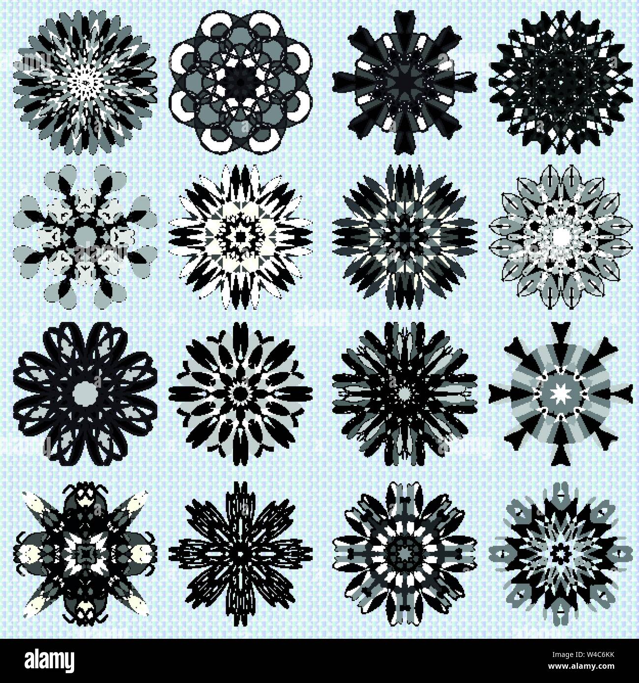 beautiful mandala collection of monochrome symbol Stock Vector Image ...