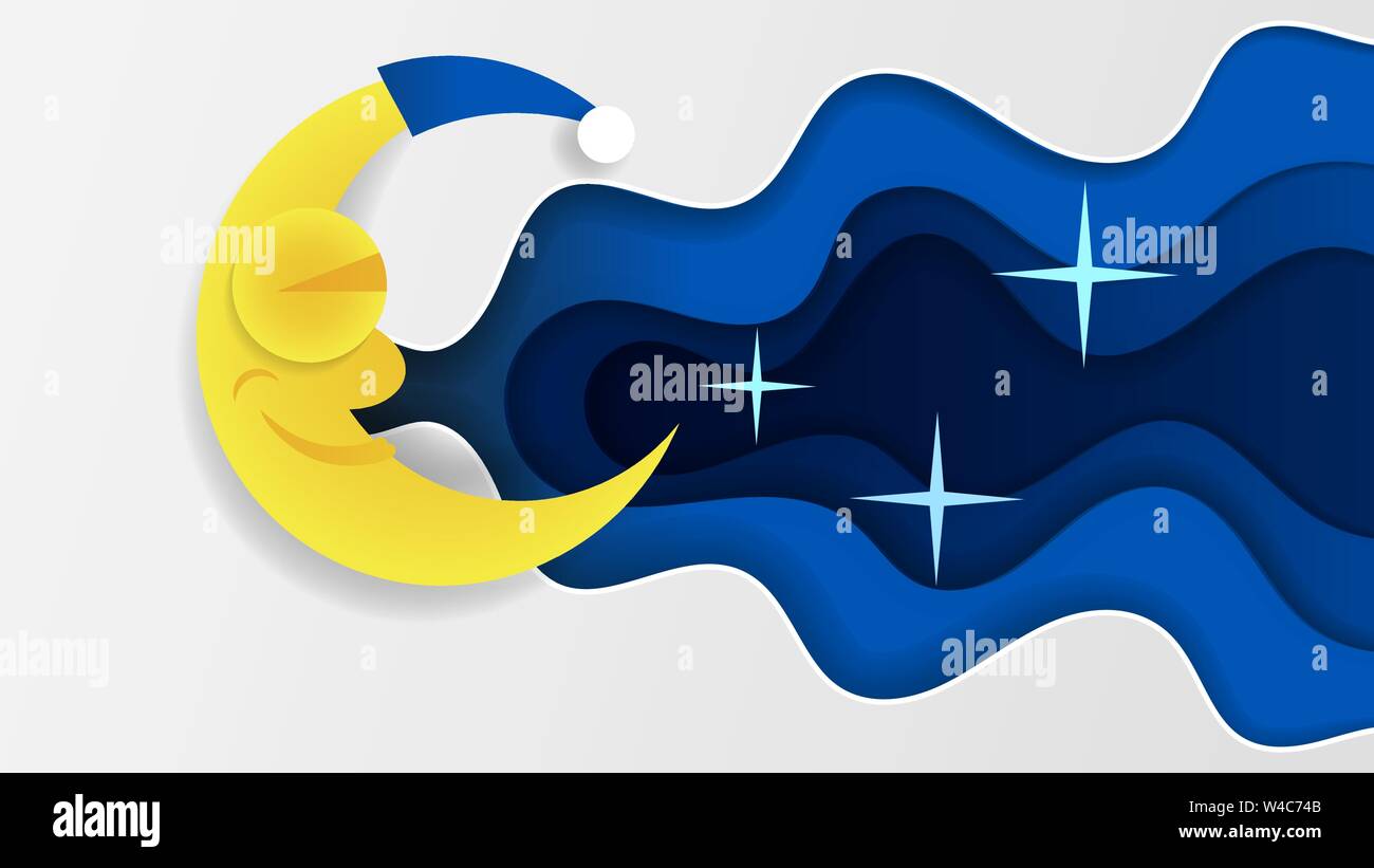 Night Sky Art Design Moon Star Paper Cartoon Sleep Vector Illustration ...