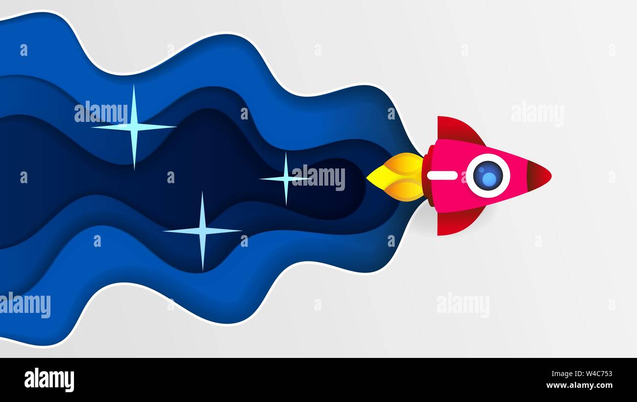 Paper Rocket Paper Art With White Tone Background Vector Illustration ...