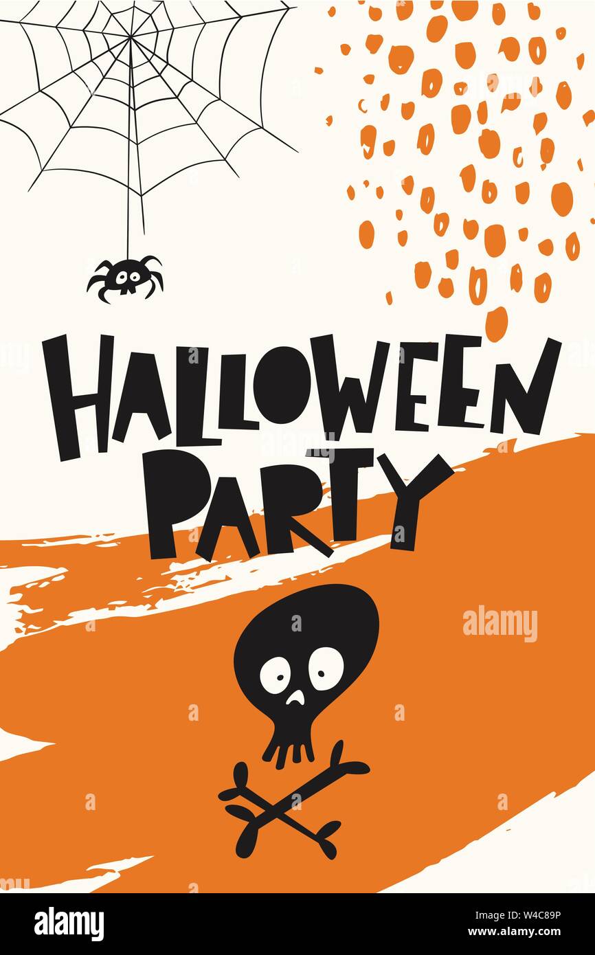Halloween poster design with cute cartoon elements and text Stock ...
