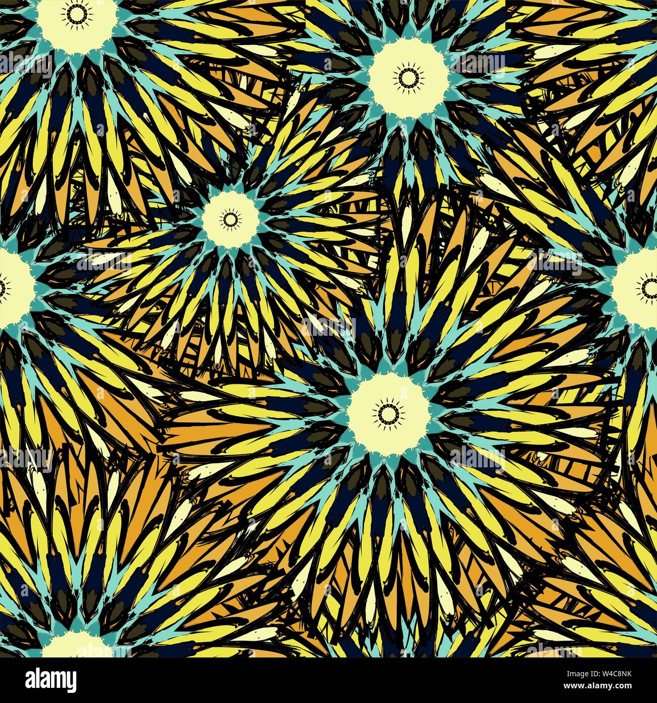 yellow mandala seamless vintage tribal seamless pattern Stock Vector ...