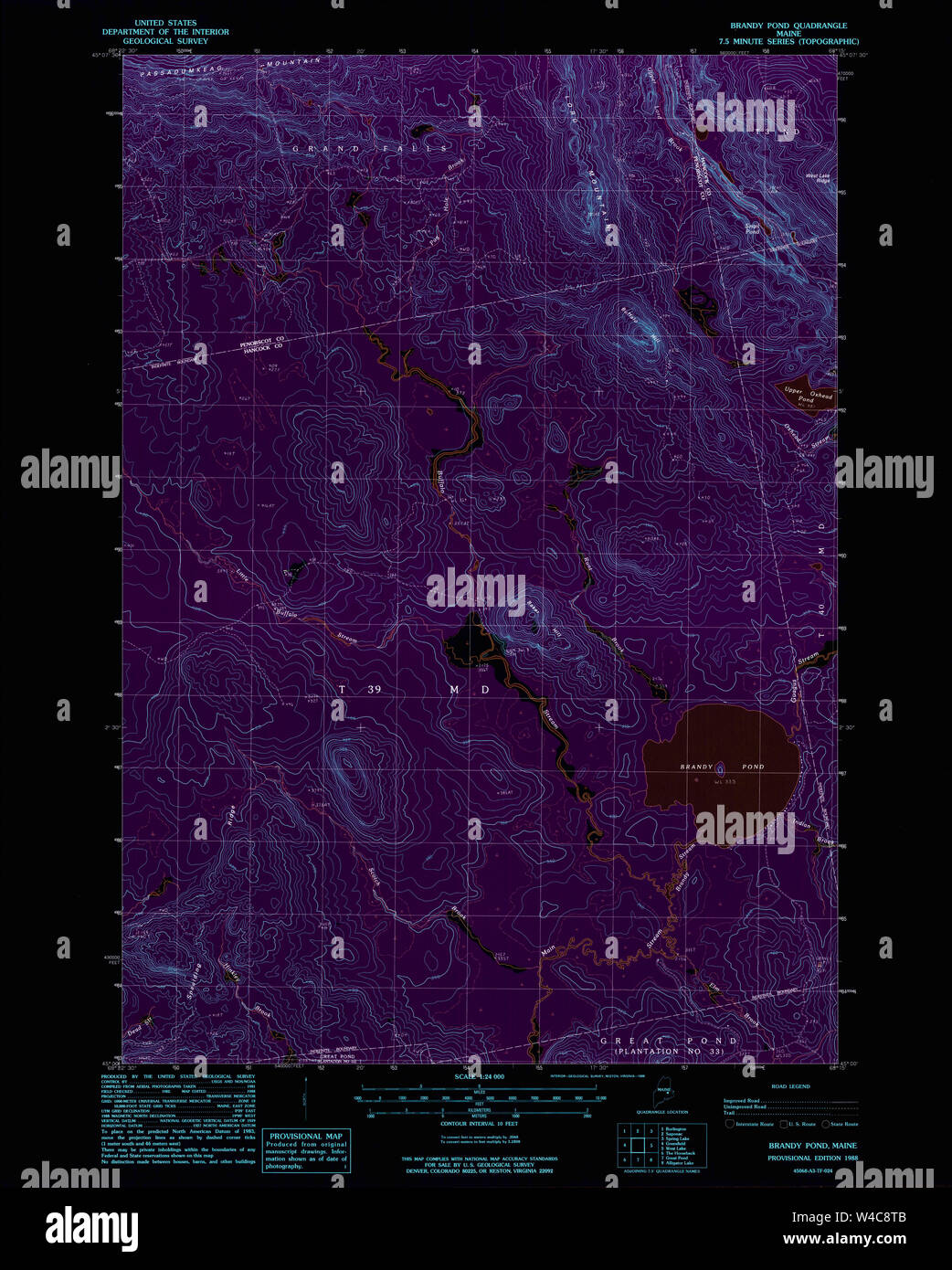 Maine USGS Historical Map Brandy Pond 104956 1988 24000 Inversion ...