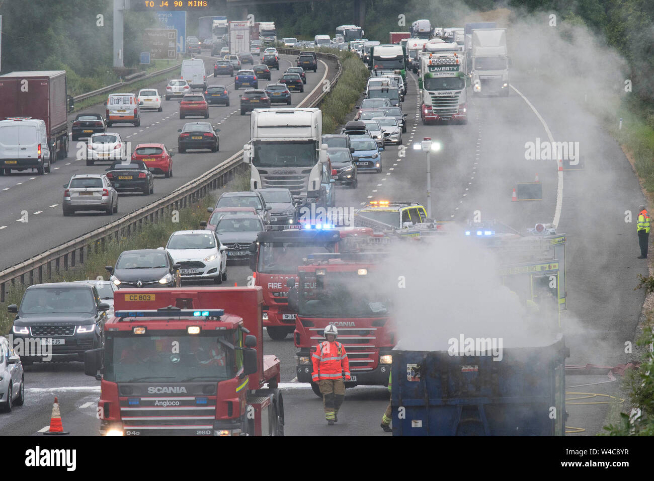 Traffic stops on the M40 Motorway nr Warwick whilst emergency services ...