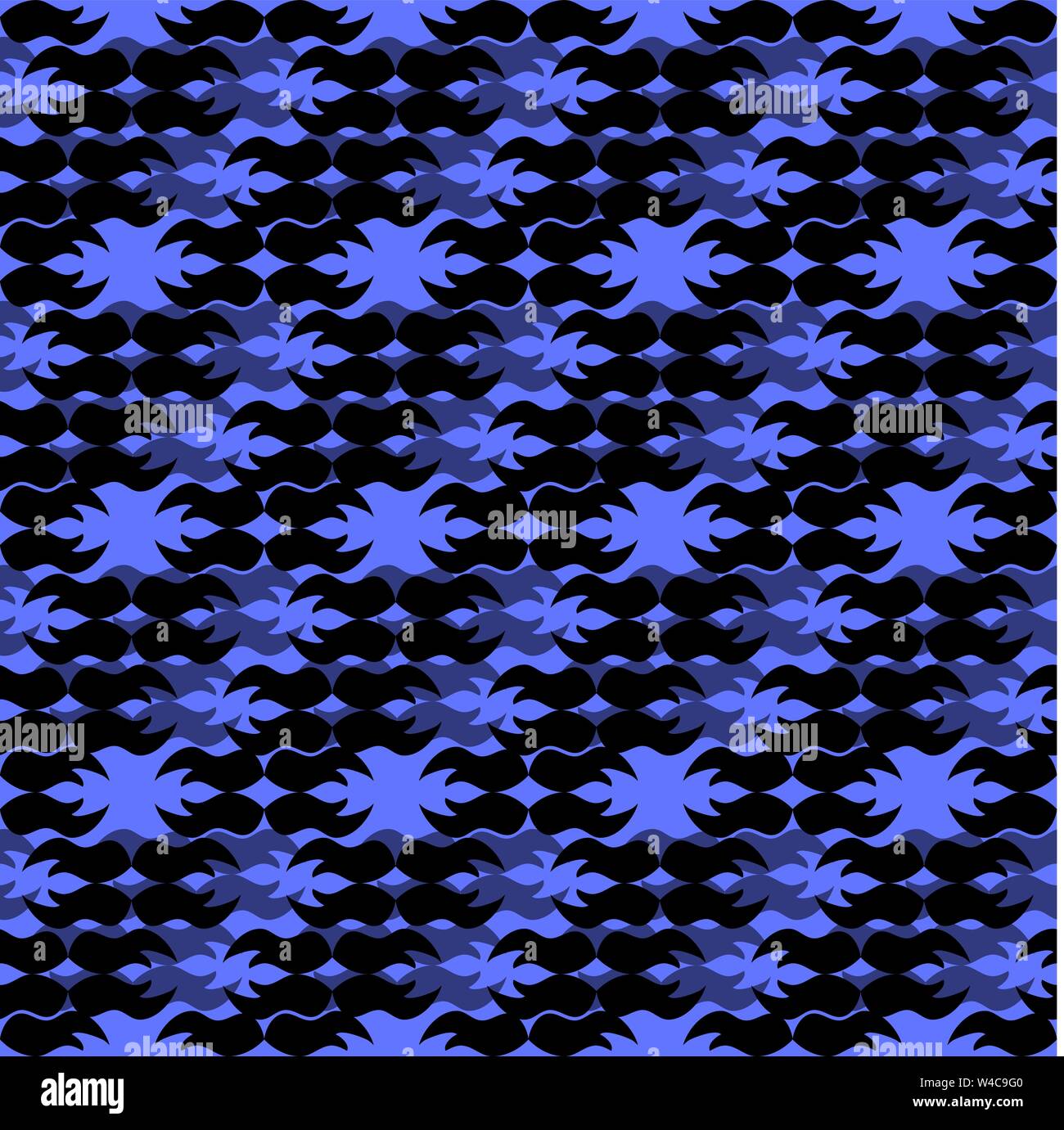 black abstract objects on blue background seamless pattern Stock Vector ...