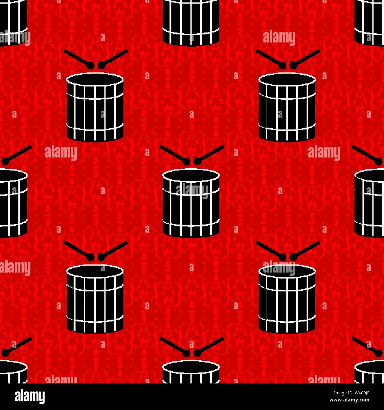 black drums on a red background seamless pattern Stock Vector Image ...