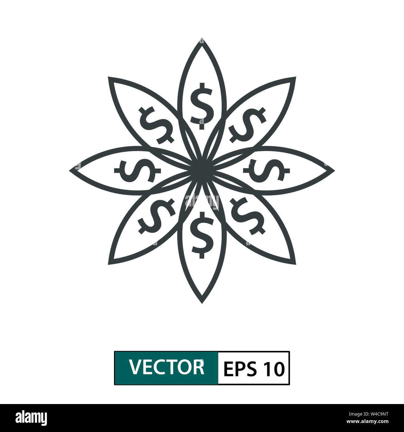 Flower icon with dollar symbol. Line style. Isolated on white ...