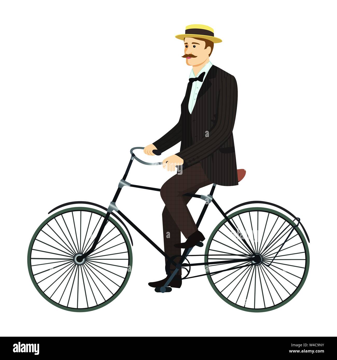Gentleman on retro vintage old bicycle vector illustration isolated on ...