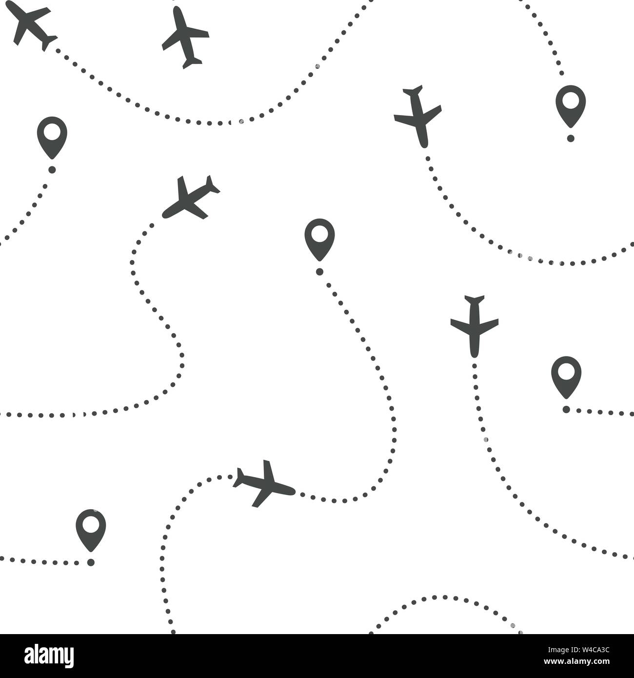 Seamless Pattern of the aircraft routes. Airplane trip texture for ...
