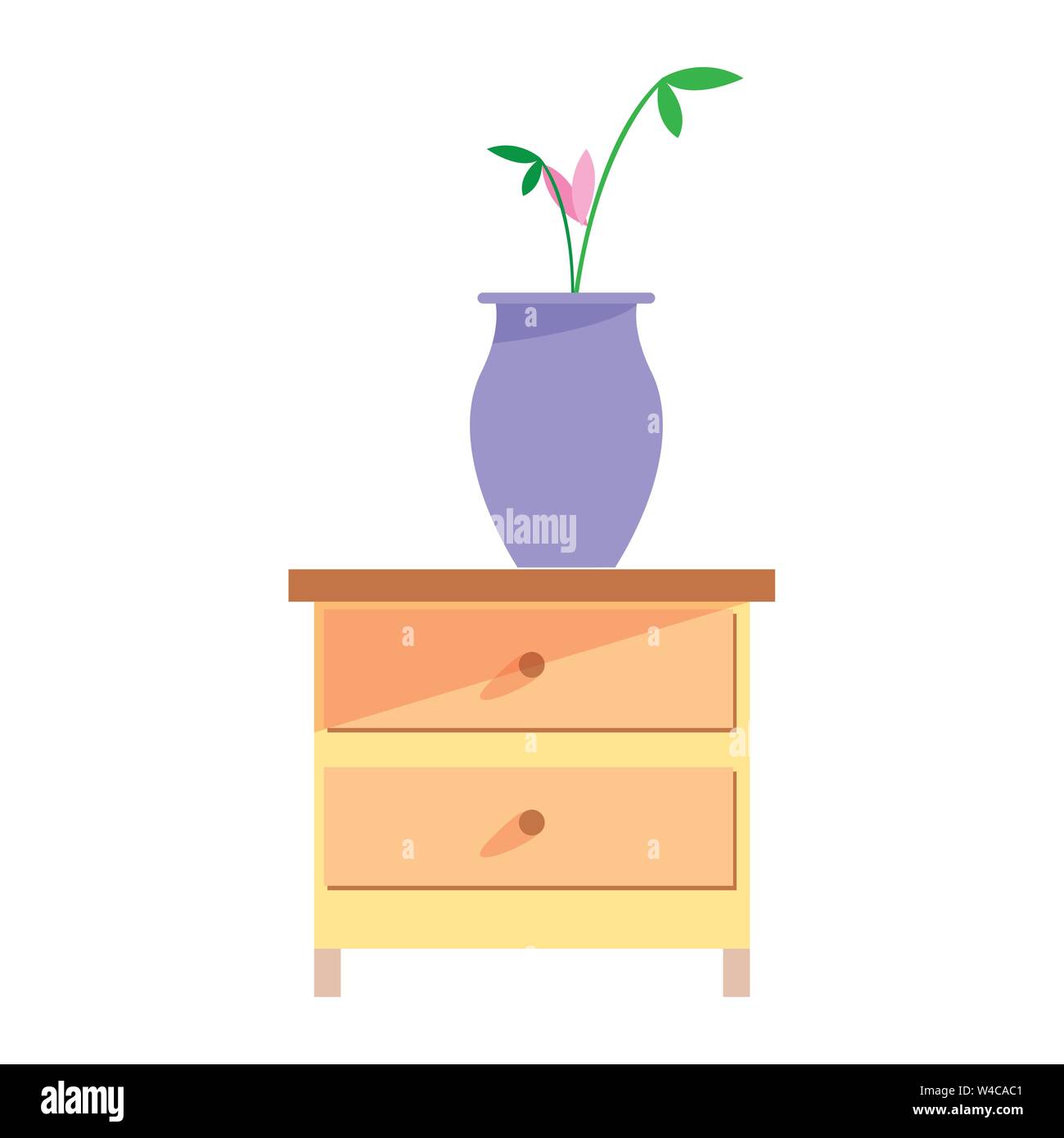 bedside table with flowers on white background vector illustration ...