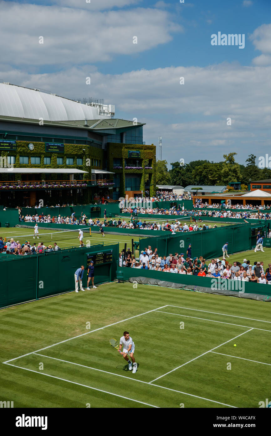 General View of action on Court 8 with Centre Court behind. The ...