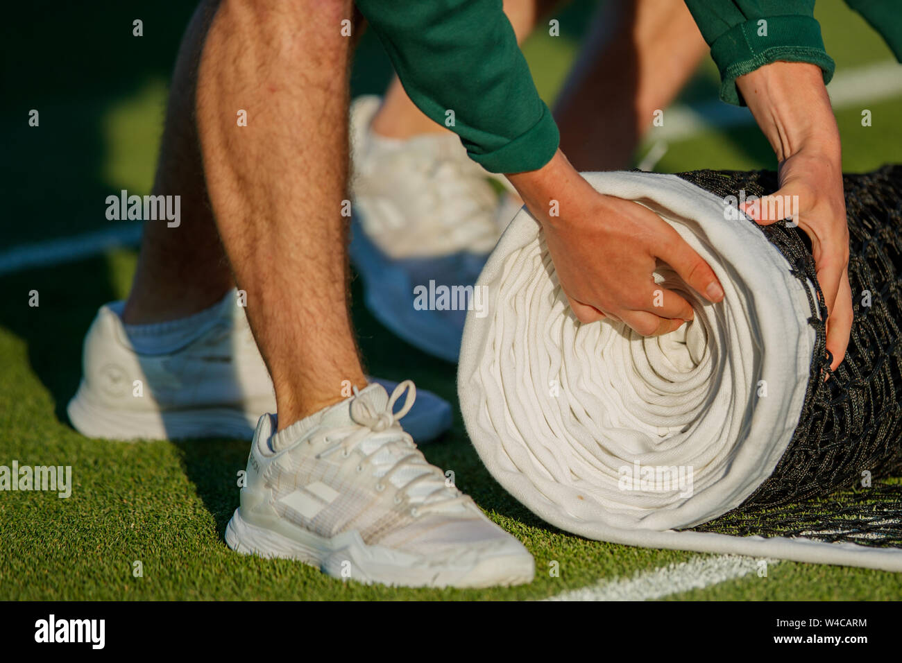 Detail of a net being rolled. The Wimbledon Championships 2019. Held at ...