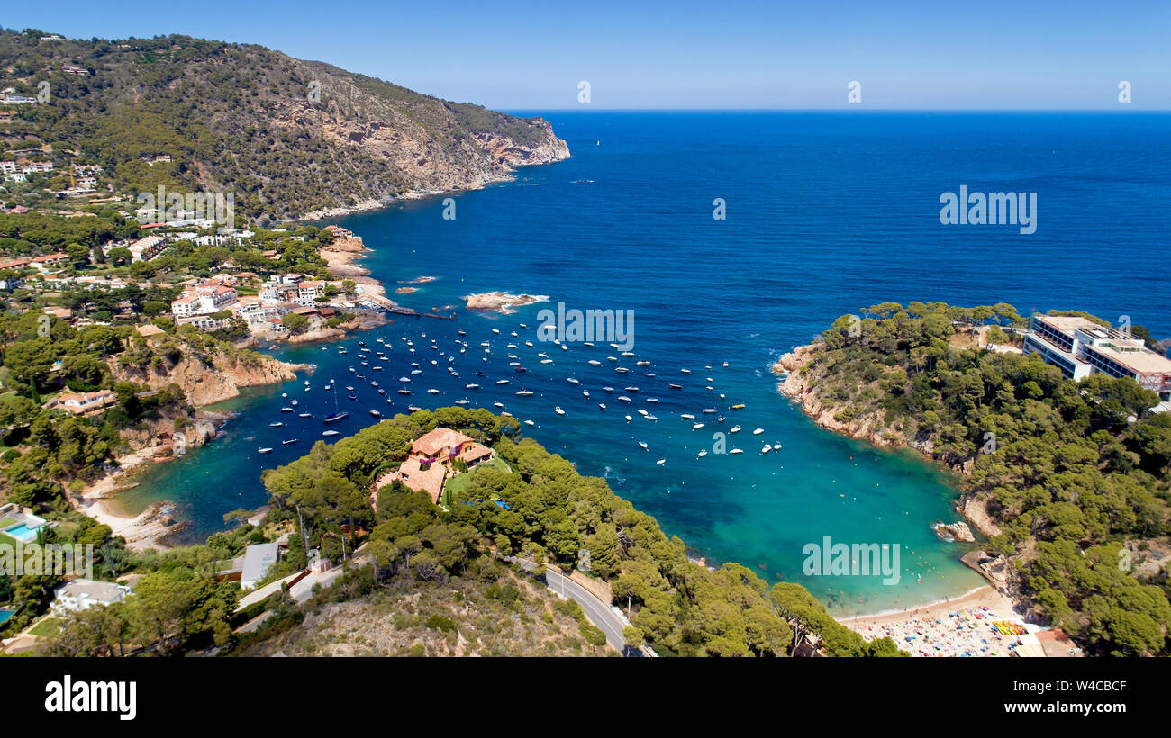 Aerial view of Fornells and Aiguablava creek in Begur, Catalonia Stock ...