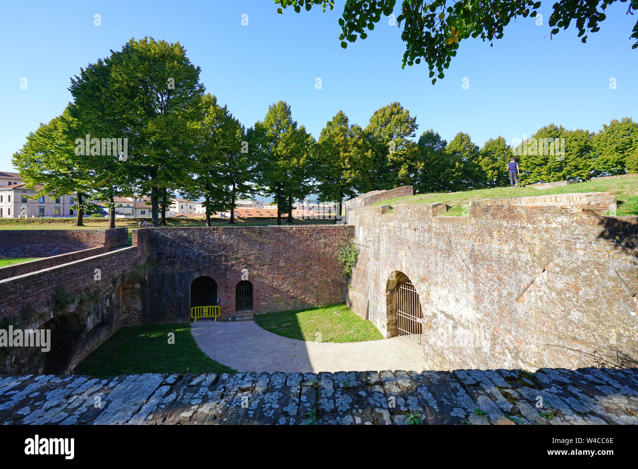 View of the landmark Renaissance city walls in Lucca, a historic city ...