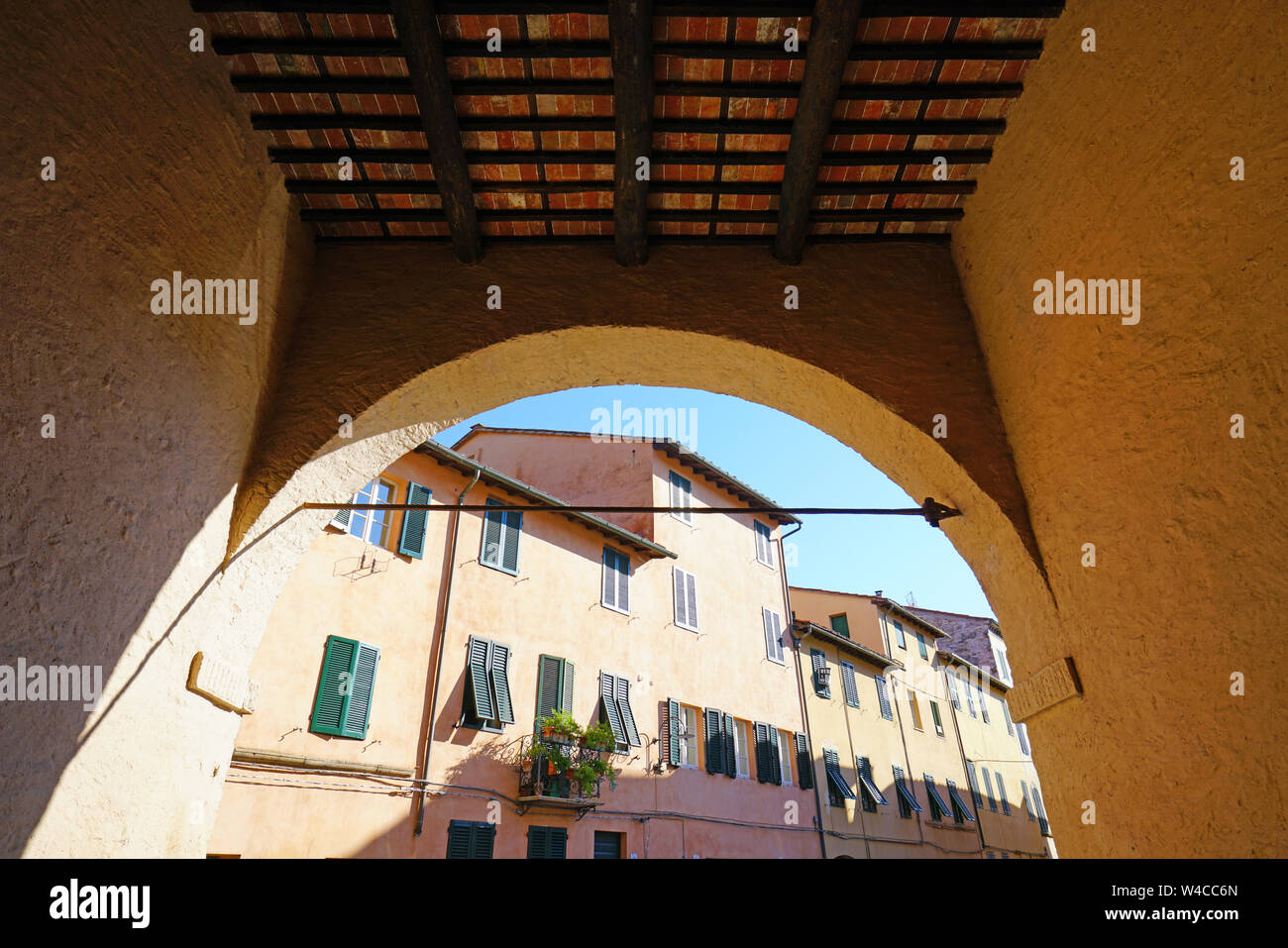 View of the landmark Renaissance city walls in Lucca, a historic city ...