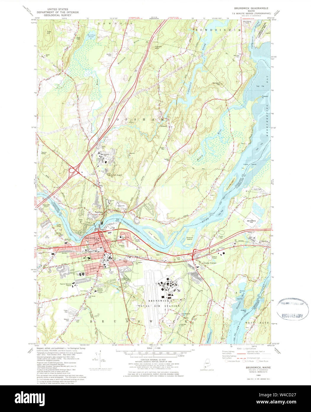 Maine USGS Historical Map Brunswick 460253 1980 24000 Restoration Stock ...