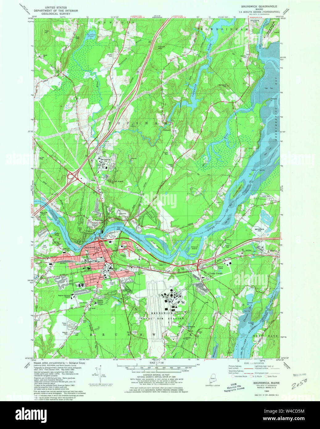 Maine USGS Historical Map Brunswick 806562 1980 24000 Restoration Stock ...