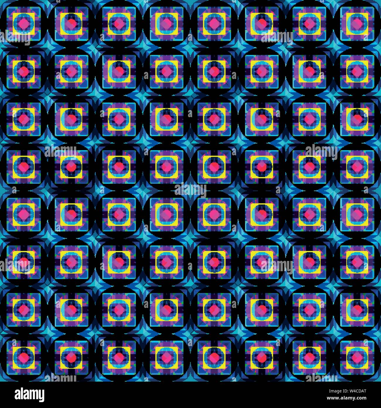 small colored circles and polygons on a black background seamless ...